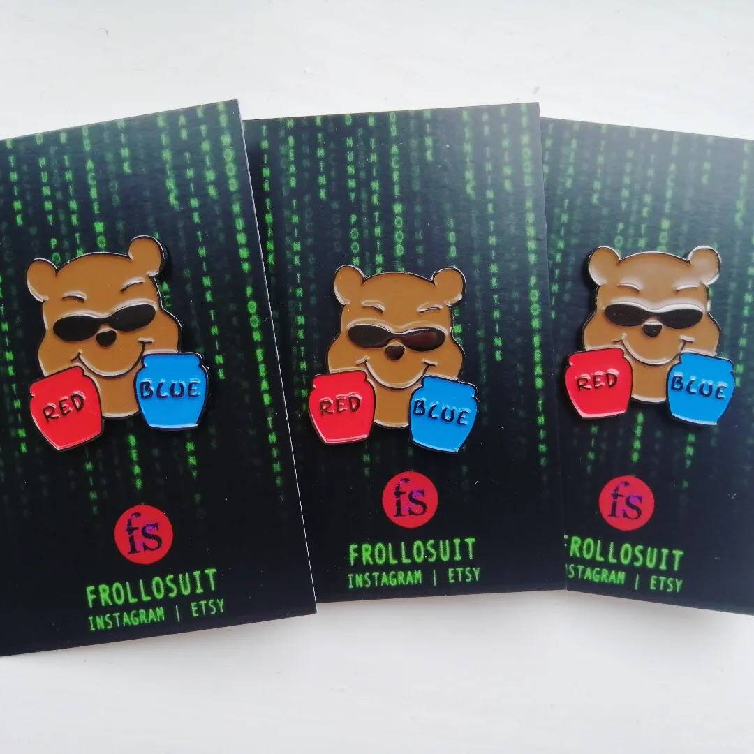 Pooh Pill Pin Winnie the Pooh and Matrix Mashup Red or - Etsy