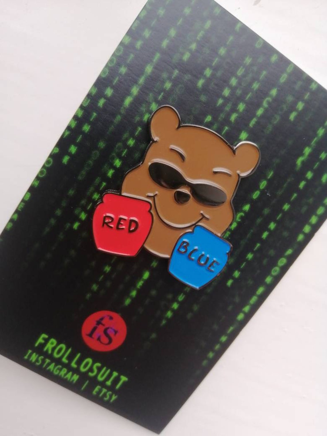 Pooh Pill Pin Winnie the Pooh and Matrix Mashup Red or - Etsy