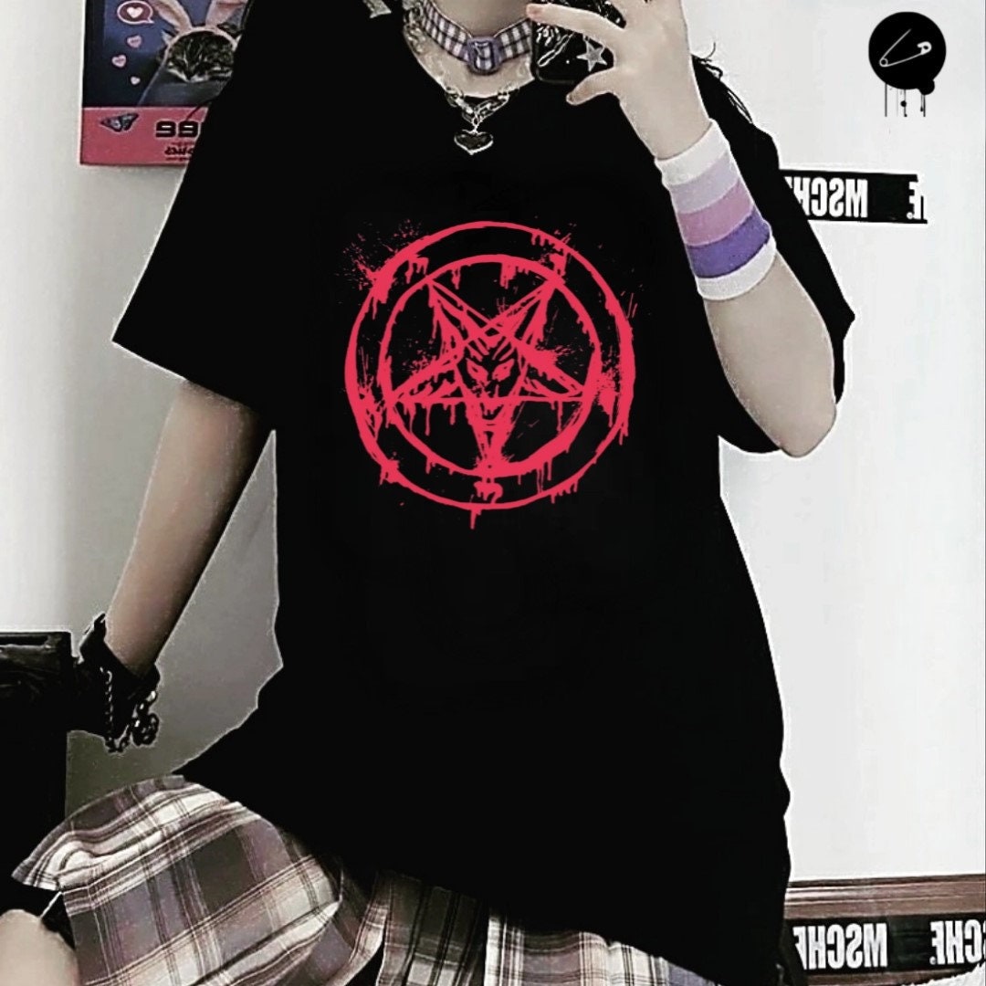 Red Baphomet Splat Logo Horror Occult Gothic Cosplay Emo Rock ...