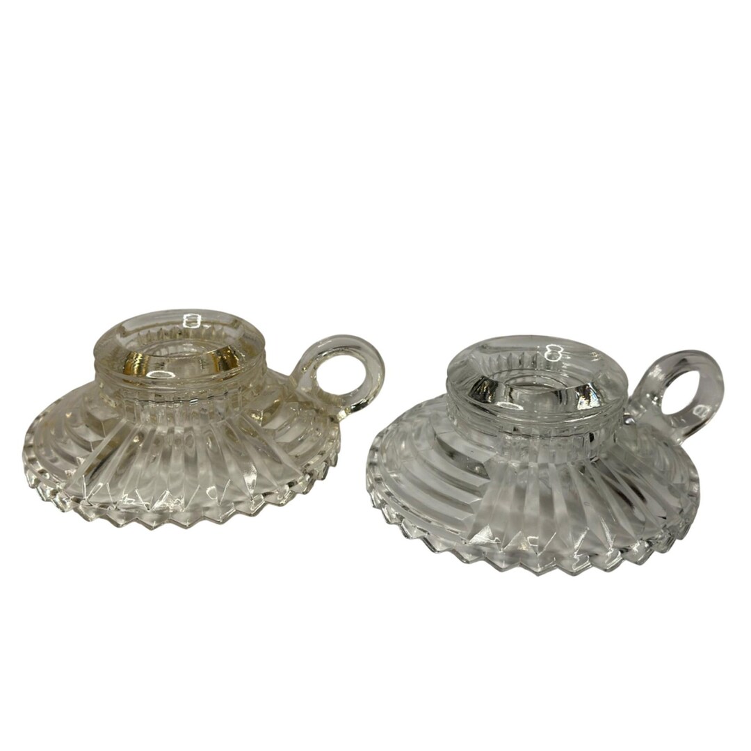 VTG Pressed Glass Clear Chamberstick Style Candle Holder Set-of-2 MCM ...