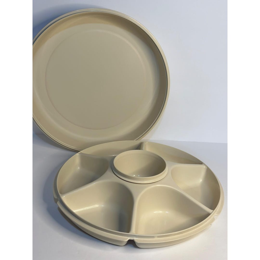 VTG Tupperware Veggie Divided Condiment Serving Tray With Lid & Dip ...