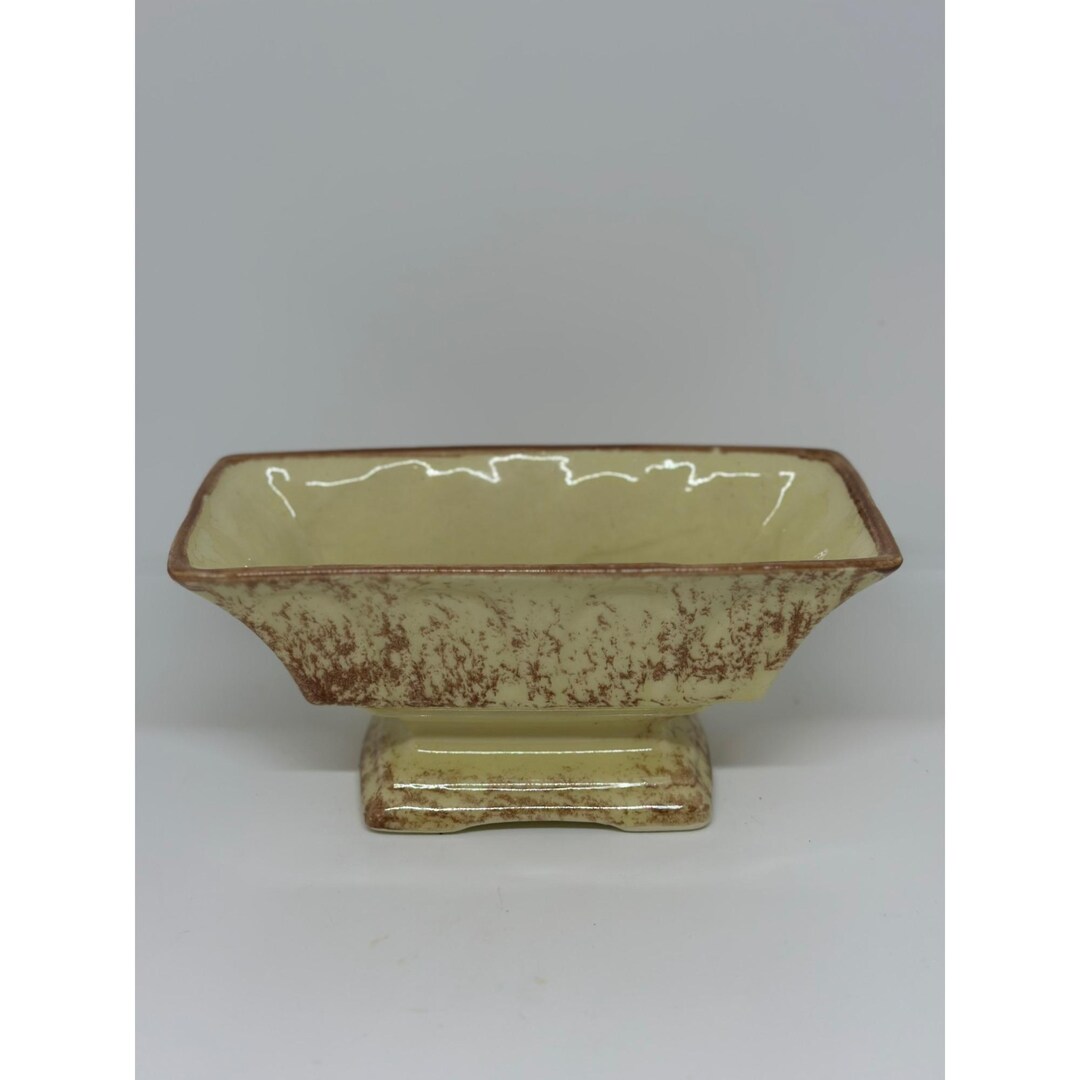 VTG Rectangular Ceramic Planter Speckled Cream & Brown MCM Collectible ...