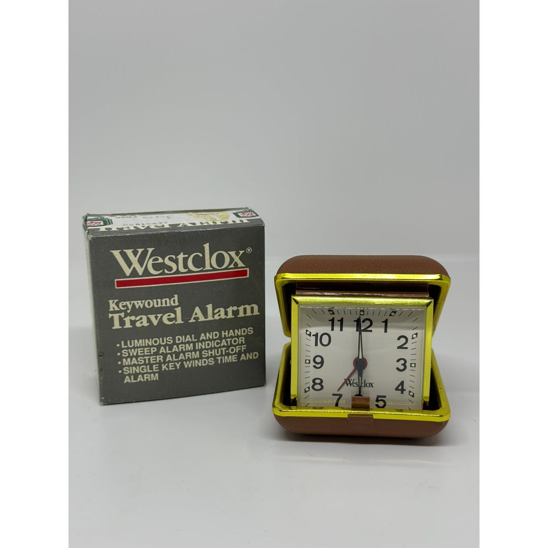 VTG Westclox Keywound Travel Alarm Clock Gold Brown UNTESTED for Parts ...