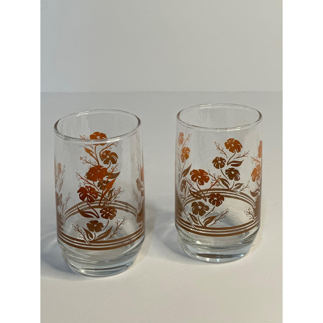 VTG Kitchen Floral Orange Yellow Mini Orange Juice Drink Glasses ...