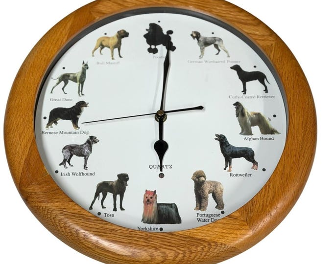 Quartz 13" Dog Breed Wall Clock Wood Frame Barking Chime Decor Tested ...