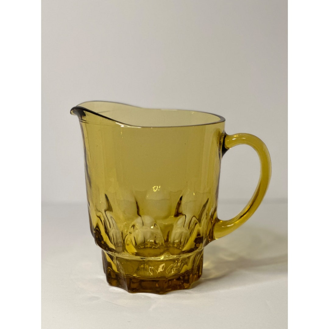 VTG MCM Hazel Atlas Amber Glass Thumbprint Pitcher, Heavy Handled 64 Oz ...