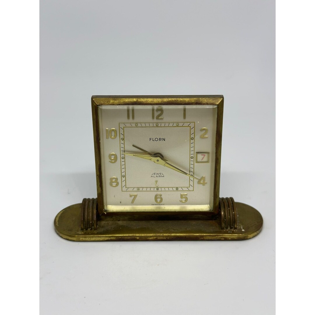 VTG FLORN Germany 8 Day Deco Alarm Desk Clock With Luminous Hands Not ...