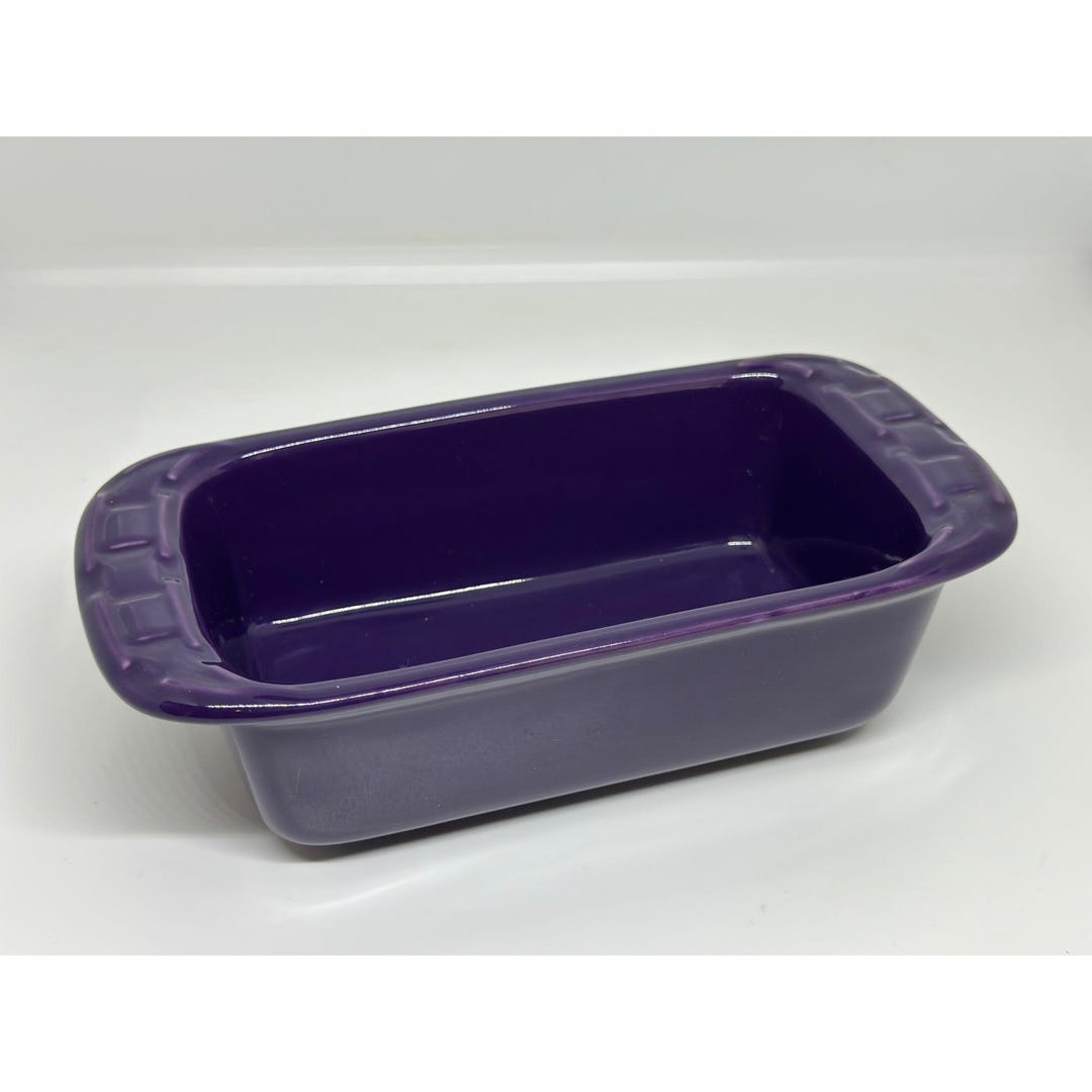 Longaberger Pottery Loaf Bread Pan Purple Mini Small Woven Traditions ...