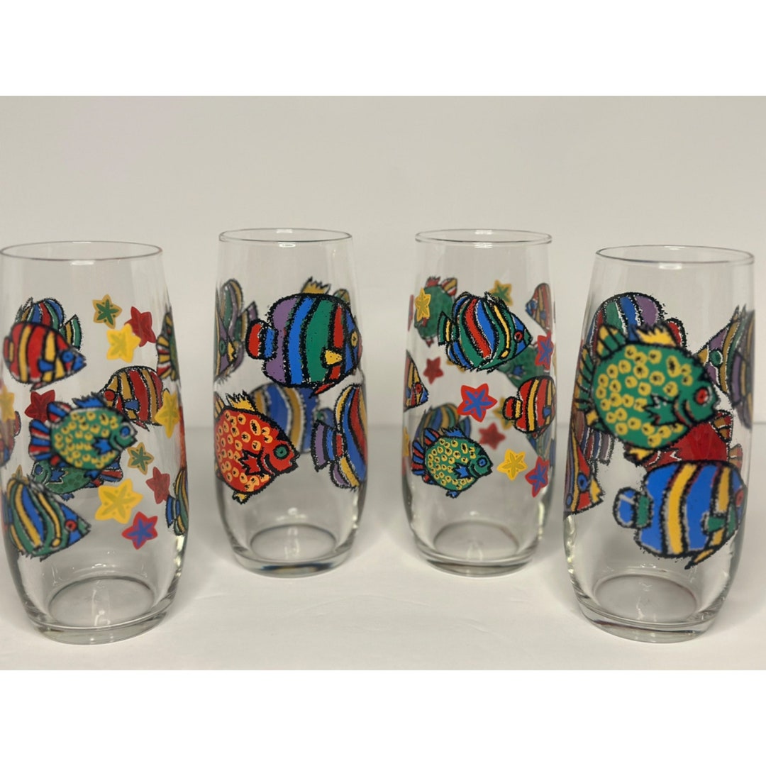 VTG Libbey Tropical Fish Tumblers Water Glasses Colorful Fish Set of 4 ...