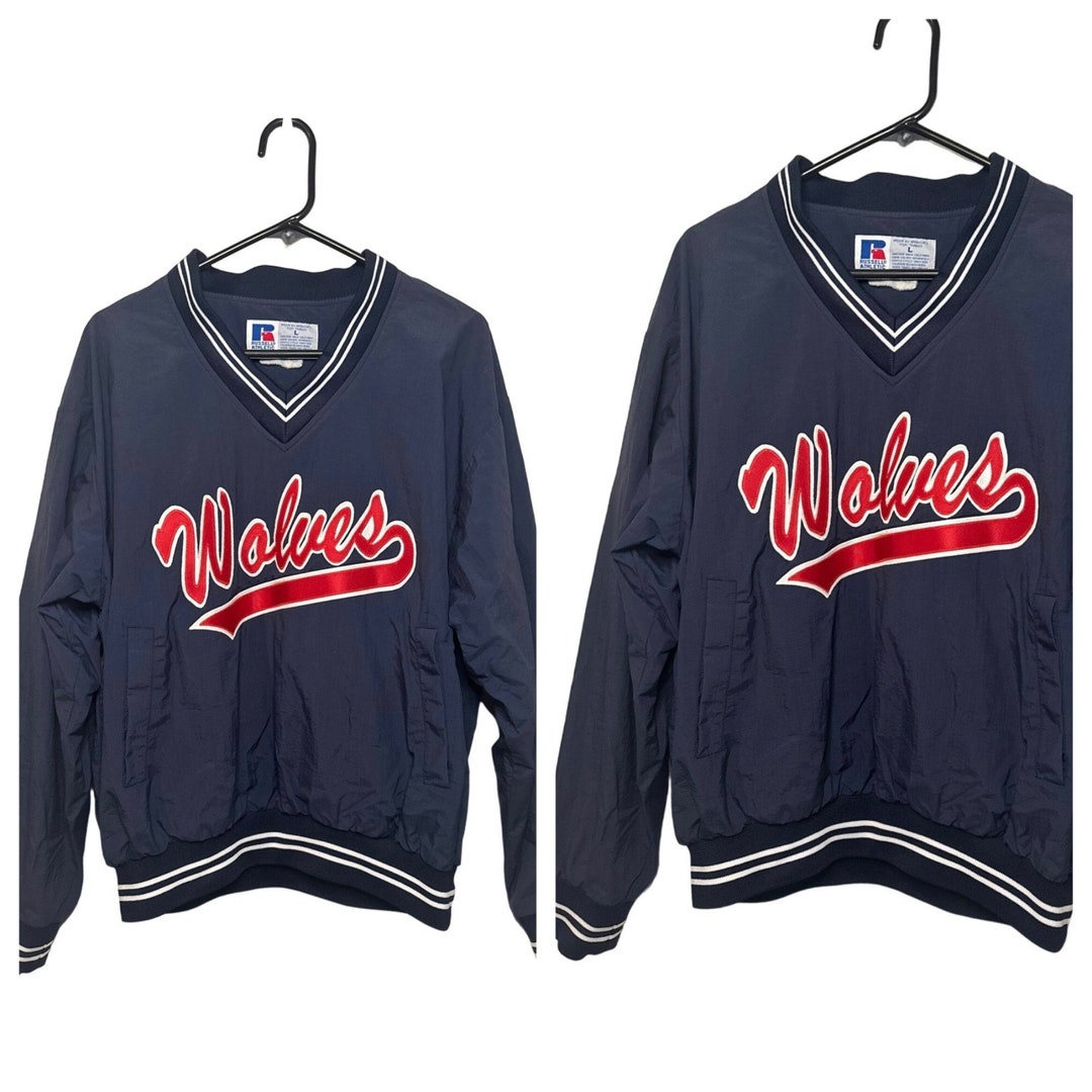 VTG Wolves Logo Russell Athletic Men's Jacket Red Blue V Neck Pullover ...