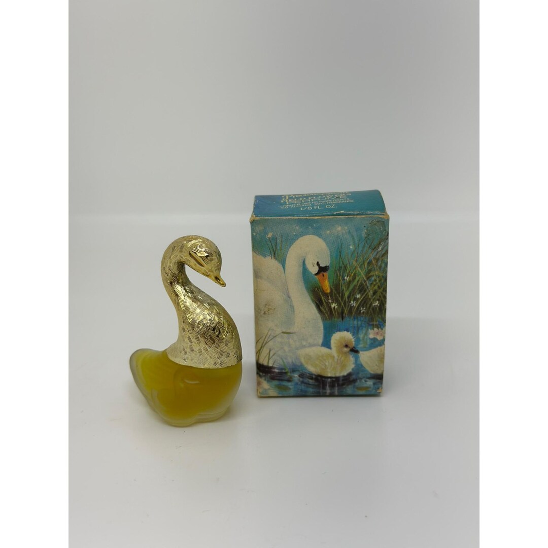 VTG Avon Precious Swan Field Flowers Perfume Bottle Gold Glass 1/8 Fl ...