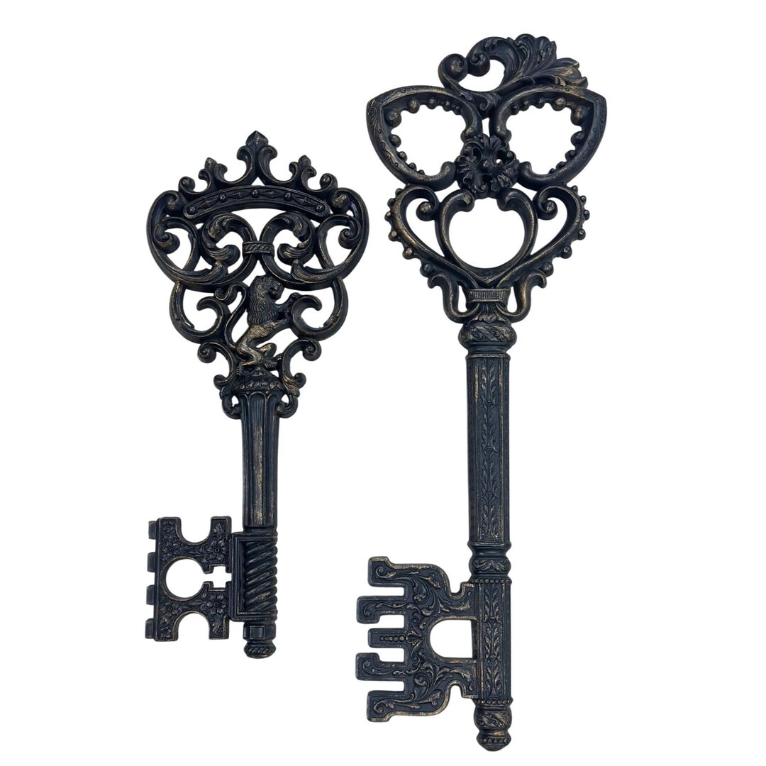 VTG Set of 2 Syroco Elaborate Baroque Skeleton Key Large Wall Decor- 16 ...