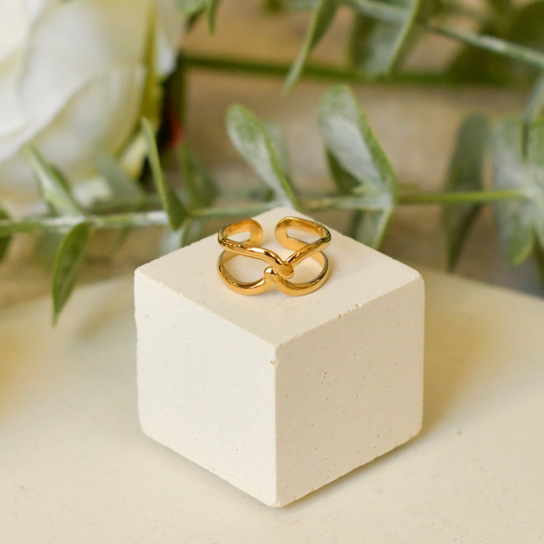 Adjustable Golden Double Ring Intertwined Rings Feminine and Discreet ...