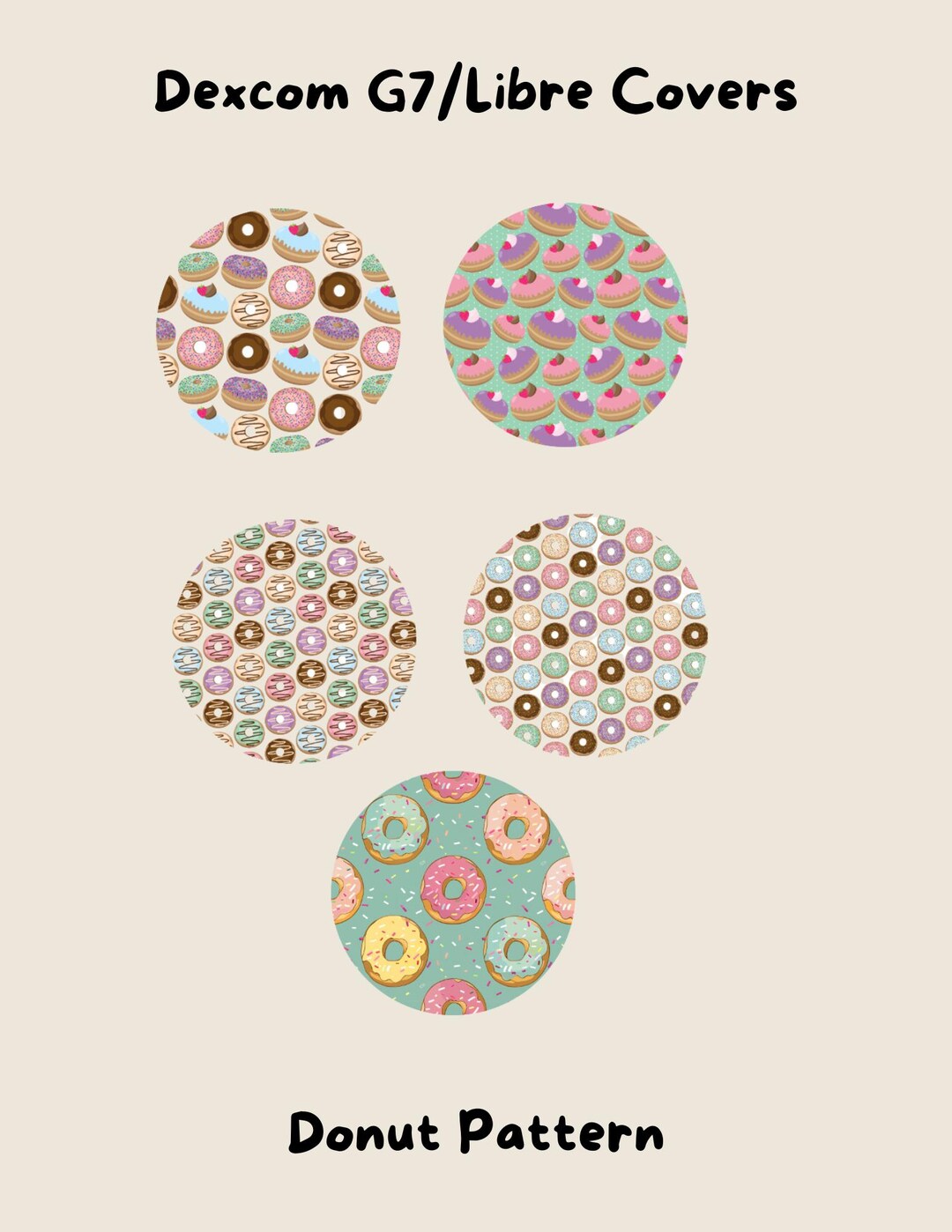 Dexcom G7/libre Sensor Covers CGM Adhesive Patches Set of 5 Donut ...