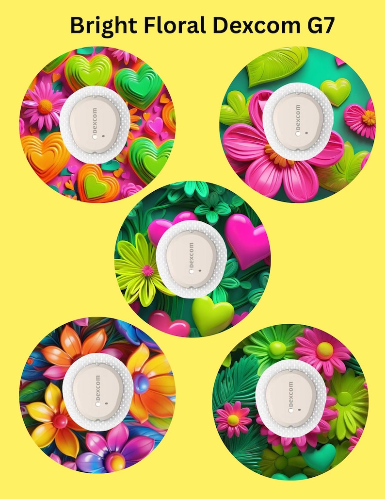 Bright Floral Dexcom/libre Sensor Covers, CGM Adhesive Patches (set of ...