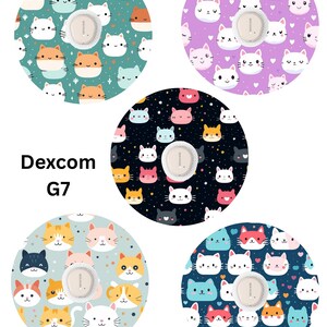 Dexcom G7 CGM Cover Patches Cat Face Theme Style Pack of 5 Round, Libre 3, Libre 2, Dexcom G7 ...