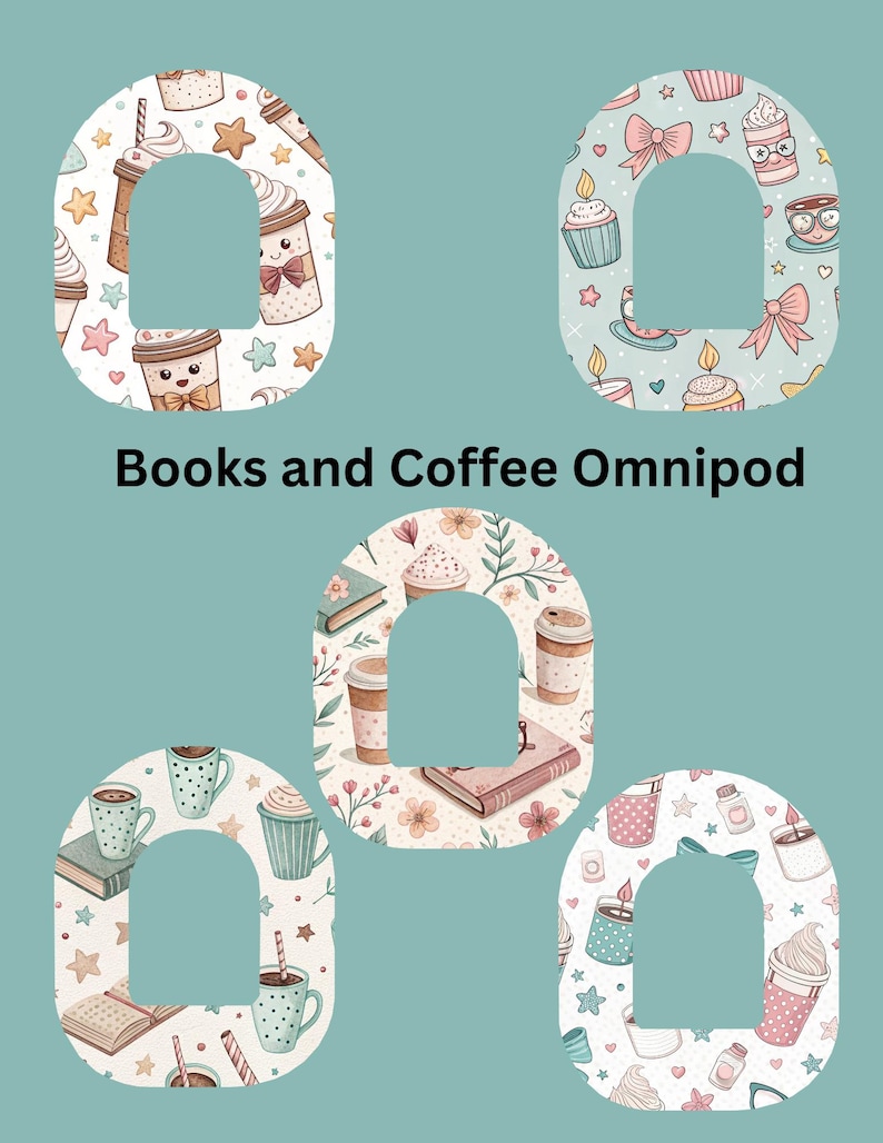 Books and Coffee CGM Patches, Dexcom G7, Libre 3, Omnipod Cover, Pack ...