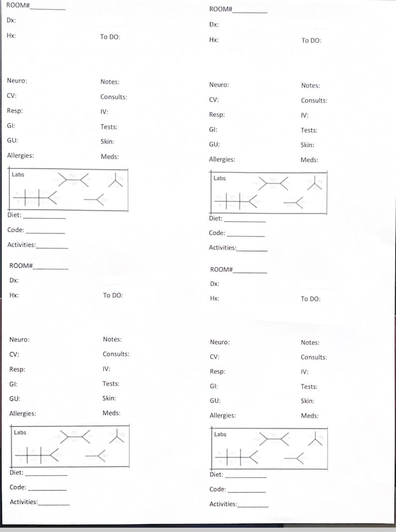 NURSING REPORT SHEET Simple and Basic/ 4 Patients - Etsy