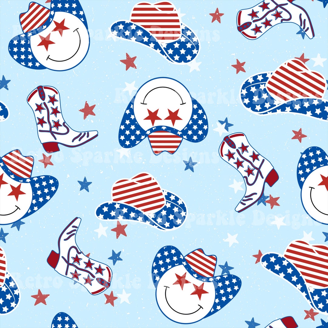 Country Smiley USA Seamless Digital Download - Background Red White ...