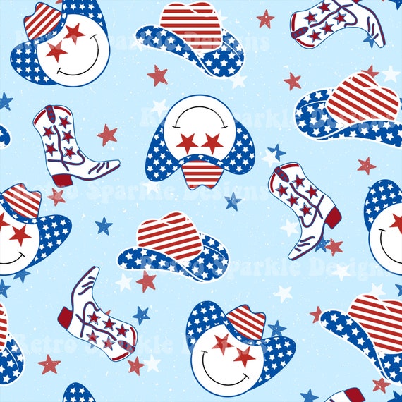 Country Smiley USA Seamless Digital Download Background Red - Etsy
