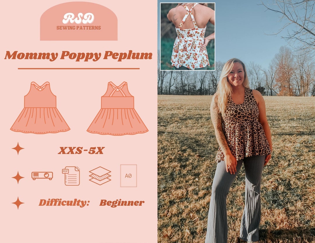 RSD Adult Poppy Peplum Top PDF Sewing Pattern - Womens Mommy Matching ...