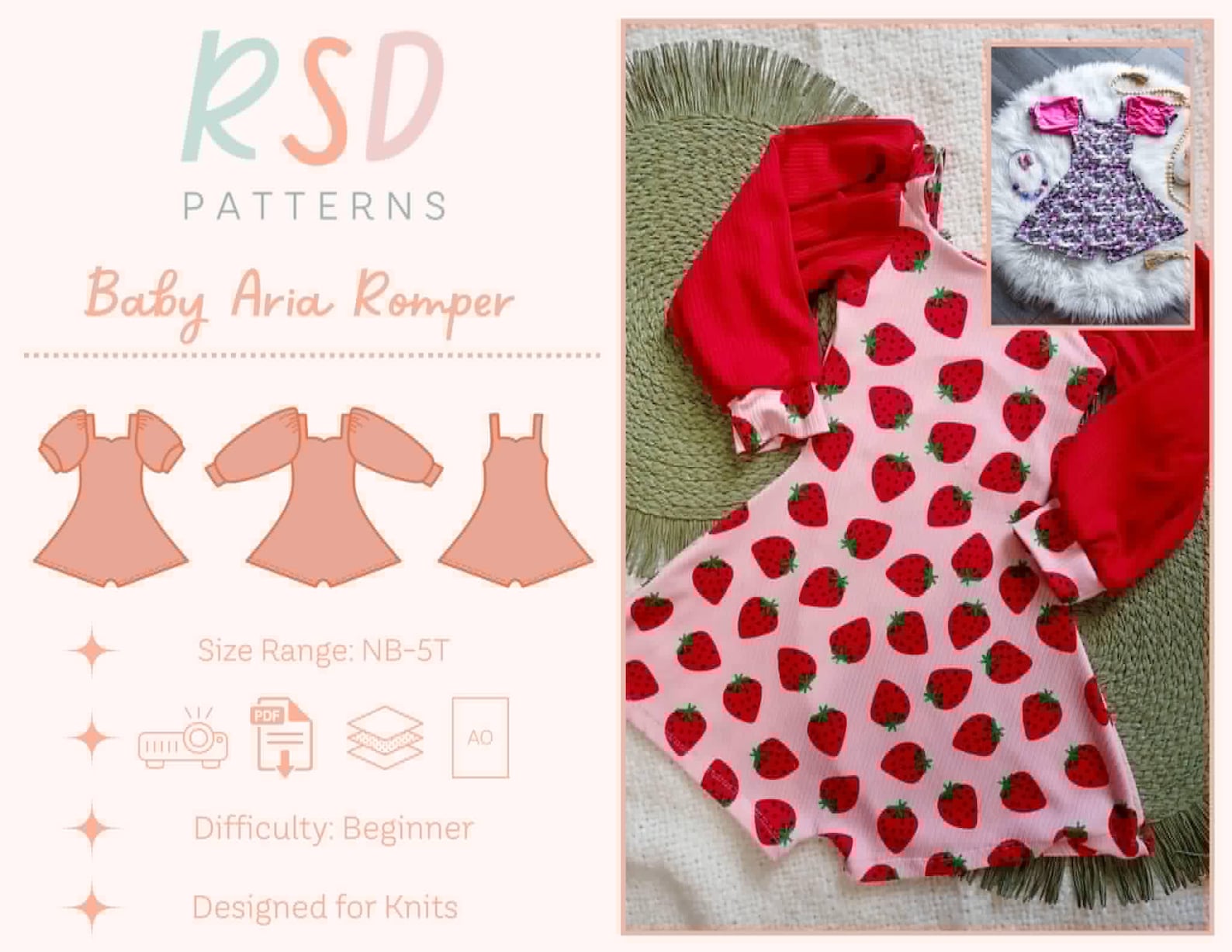 RSD Baby Aria Romper PDF Sewing Pattern - Children Baby Toddler Sewing ...