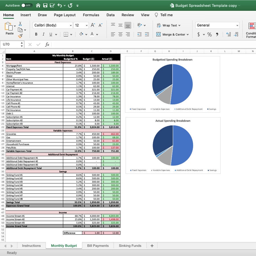 Monthly Budget Template - Microsoft Excel Spreadsheet - Etsy Canada