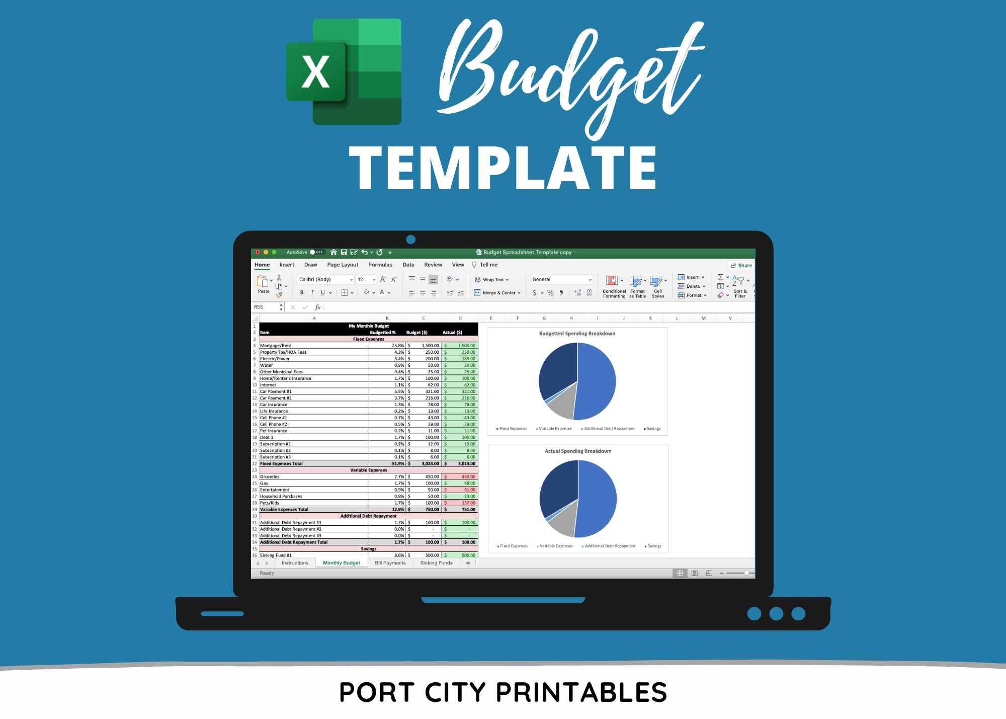 Monthly Budget Template - Microsoft Excel Spreadsheet - Etsy Canada