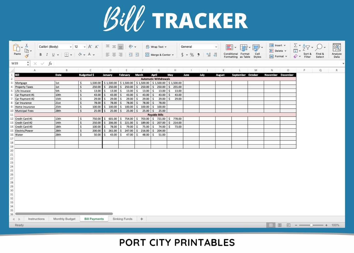 Monthly Budget Template - Microsoft Excel Spreadsheet - Etsy Canada