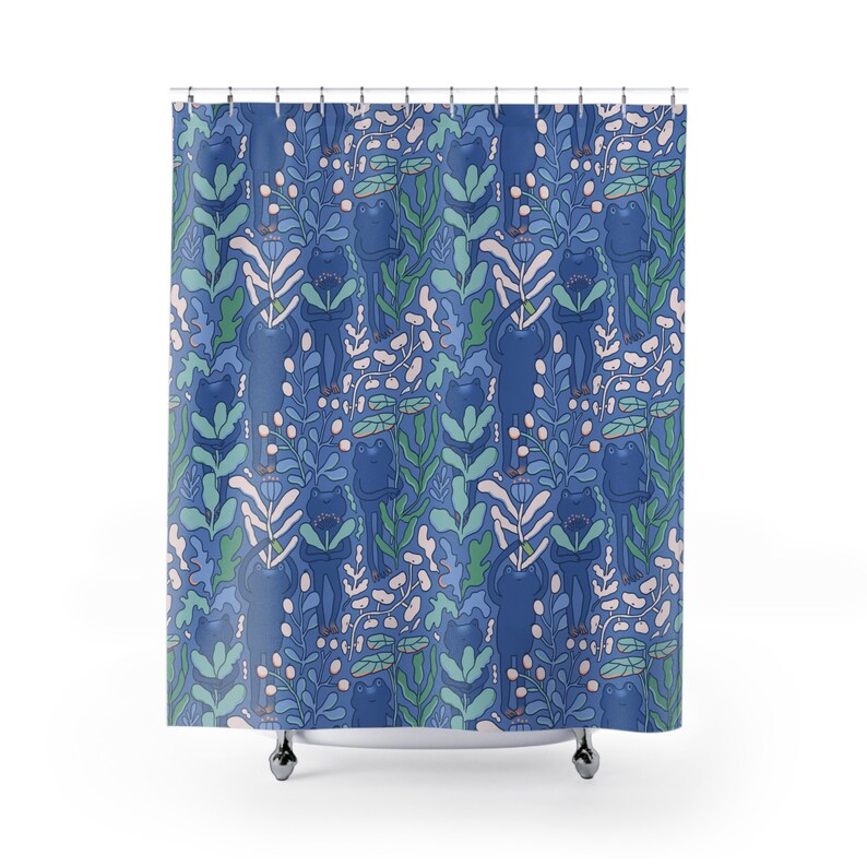 Whimsical Frogs and Flora Artwork Print Shower Curtains Playful Cartoon ...
