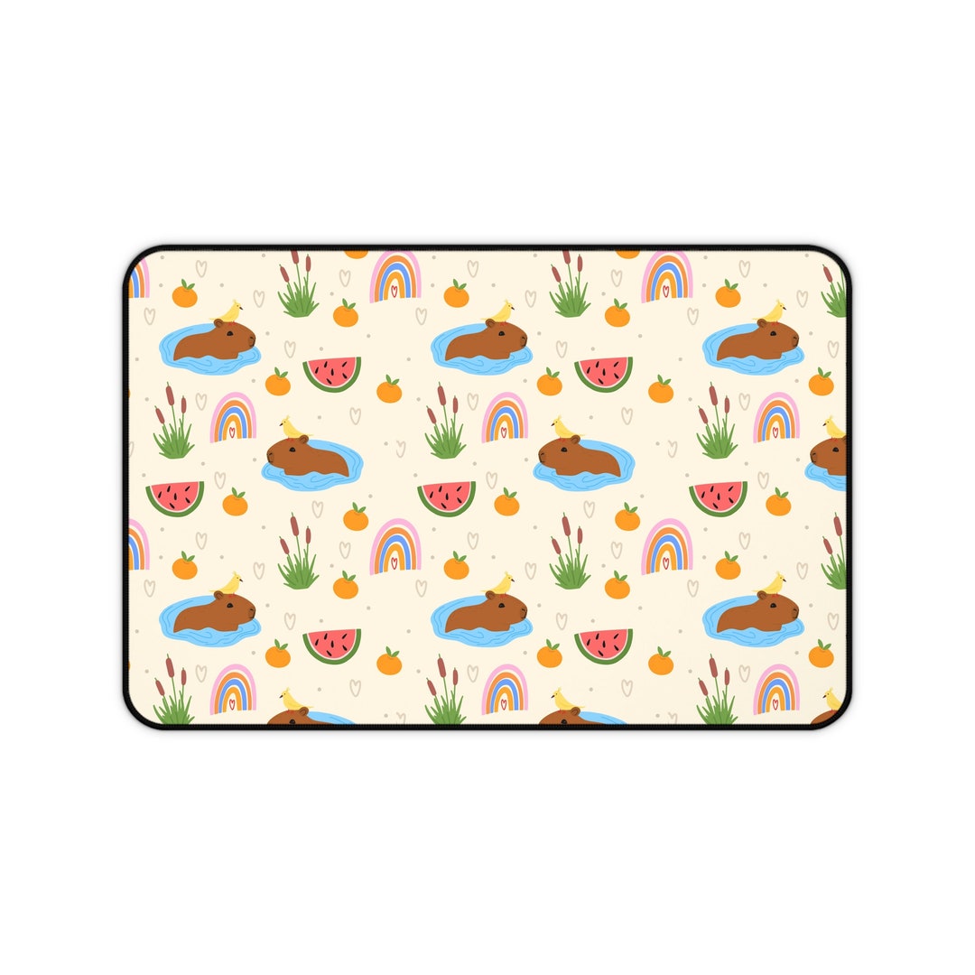 Capybara Desk Mat Capibara Funny Cute Kawaii Capy Swamp Orange Bird ...