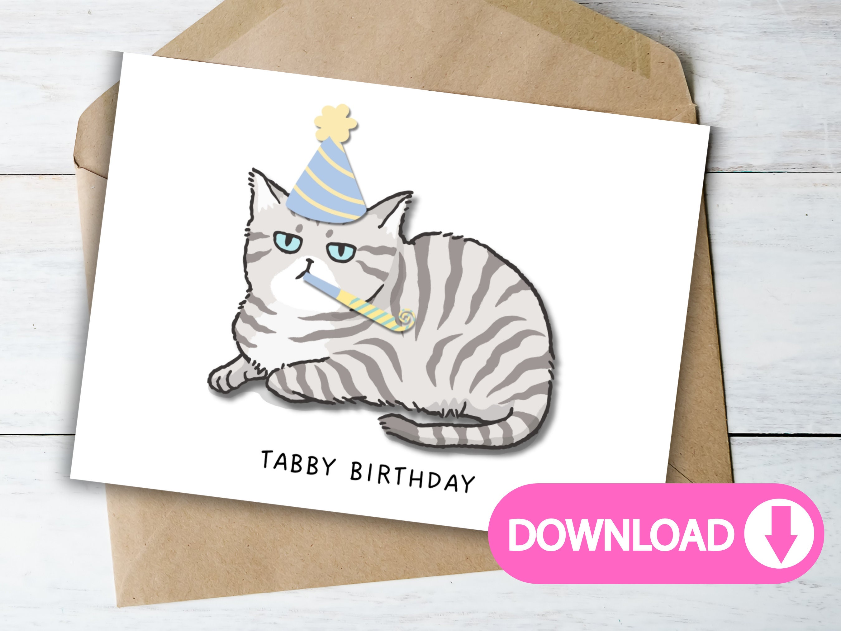 Tabby Birthday Funny Cat Birthday Card Grumpy Grey Kitty Kitten Animal ...