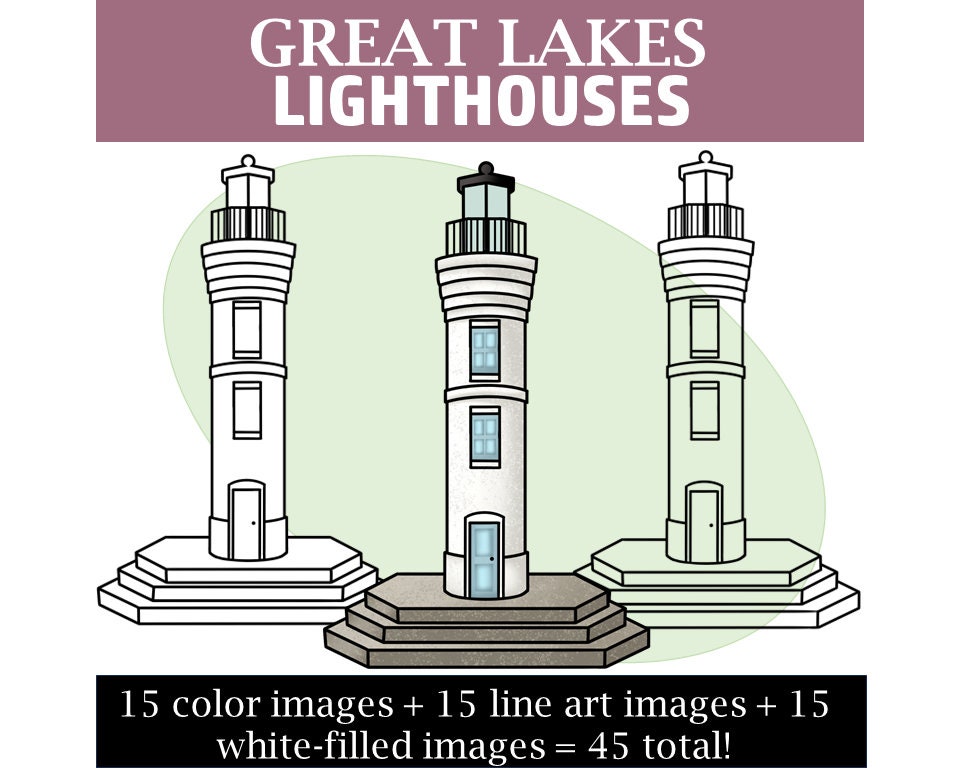 Great Lakes Lighthouses Clip Art (lighthouse Clipart) - Etsy