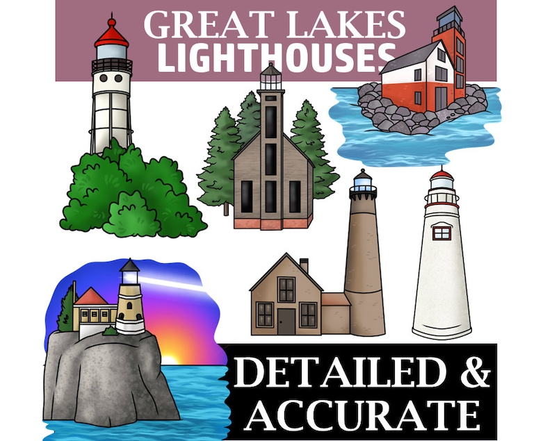 Great Lakes Lighthouses Clip Art (lighthouse Clipart) - Etsy