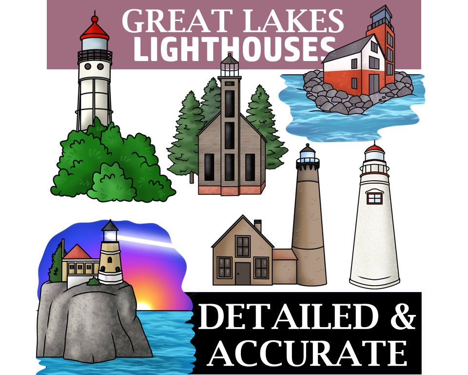 Great Lakes Lighthouses Clip Art (lighthouse Clipart) - Etsy