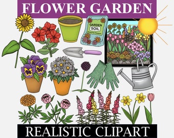 Flower Clip Art, Garden Graphics, Floral Illustrations, Colorful PNG ...