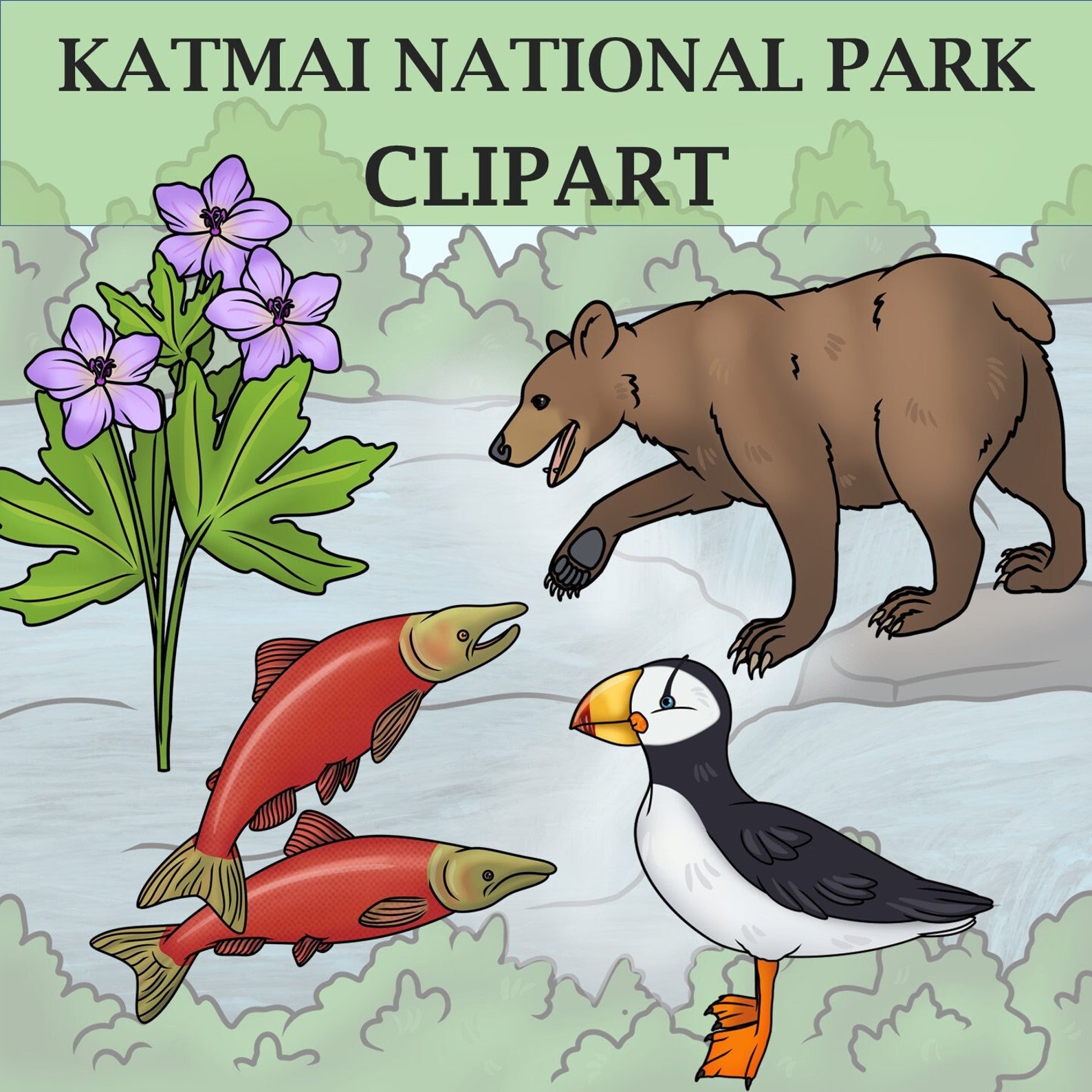Plants and Animals of Katmai National Park Clipart - Etsy