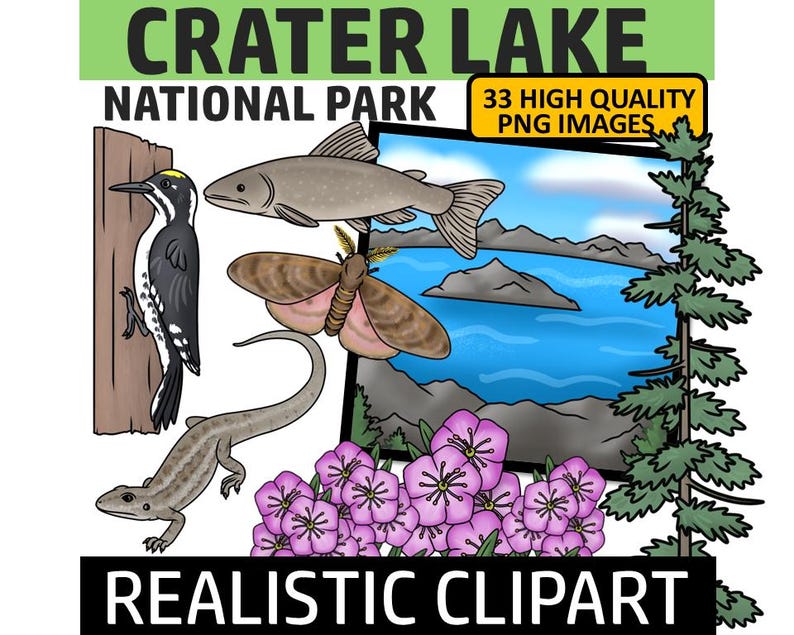 Crater Lake National Park Clip Art (national Parks Clipart) - Etsy