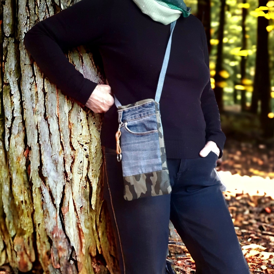 Denim Crossbody Smartphone Upcycled Bag, Small Cell Phone Pouch With ...