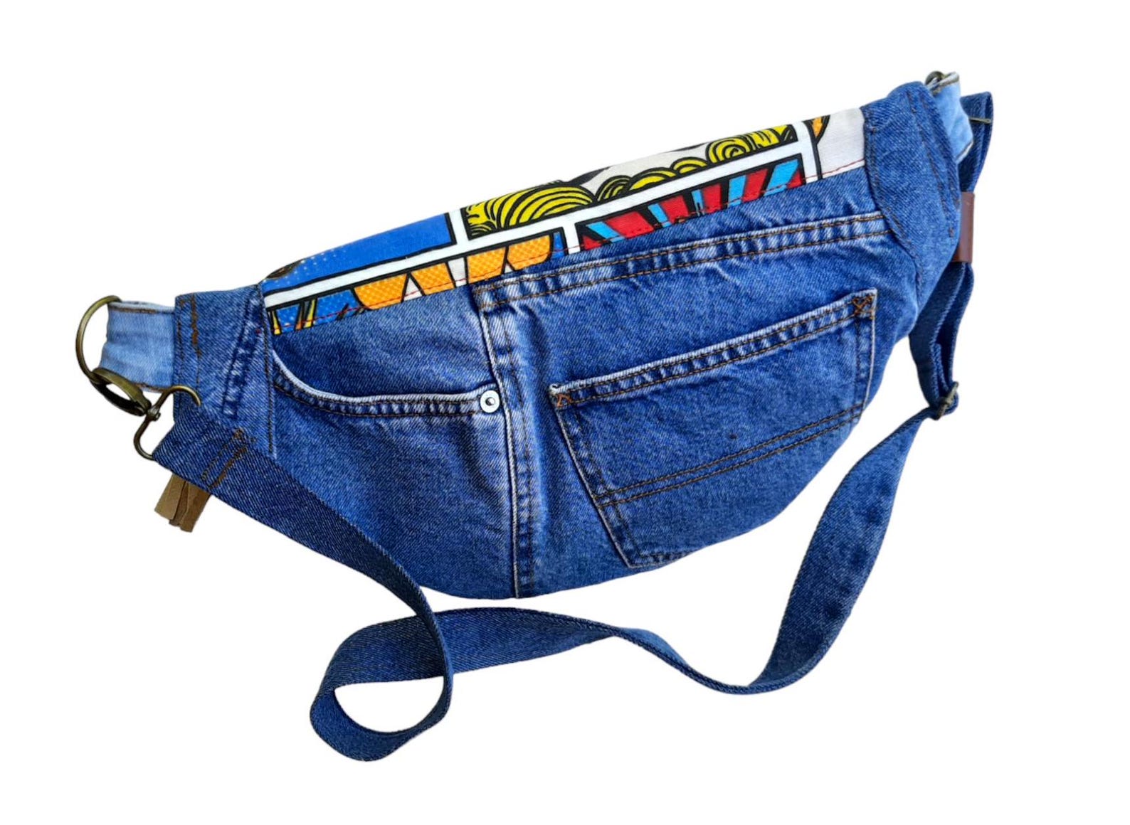 Upcycled Denim Fanny Pack With Pop Art Canvas, Recycled Jeans Bum Bag ...