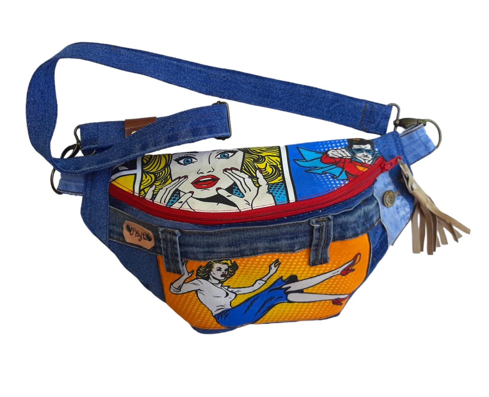 Upcycled Denim Fanny Pack With Pop Art Canvas, Recycled Jeans Bum Bag ...