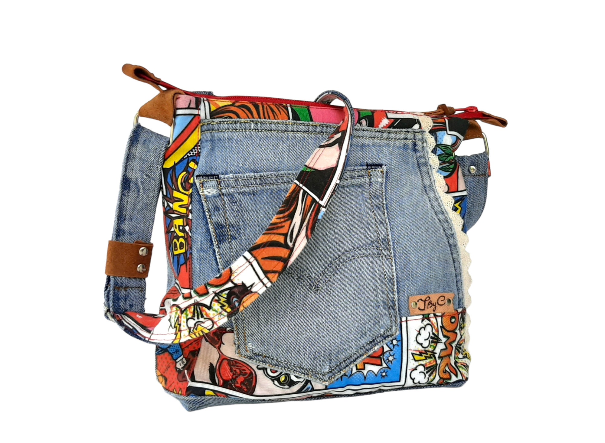 Comic Print Canvas Crossbody Bag Upcycled Denim Crossbody Bag - Etsy