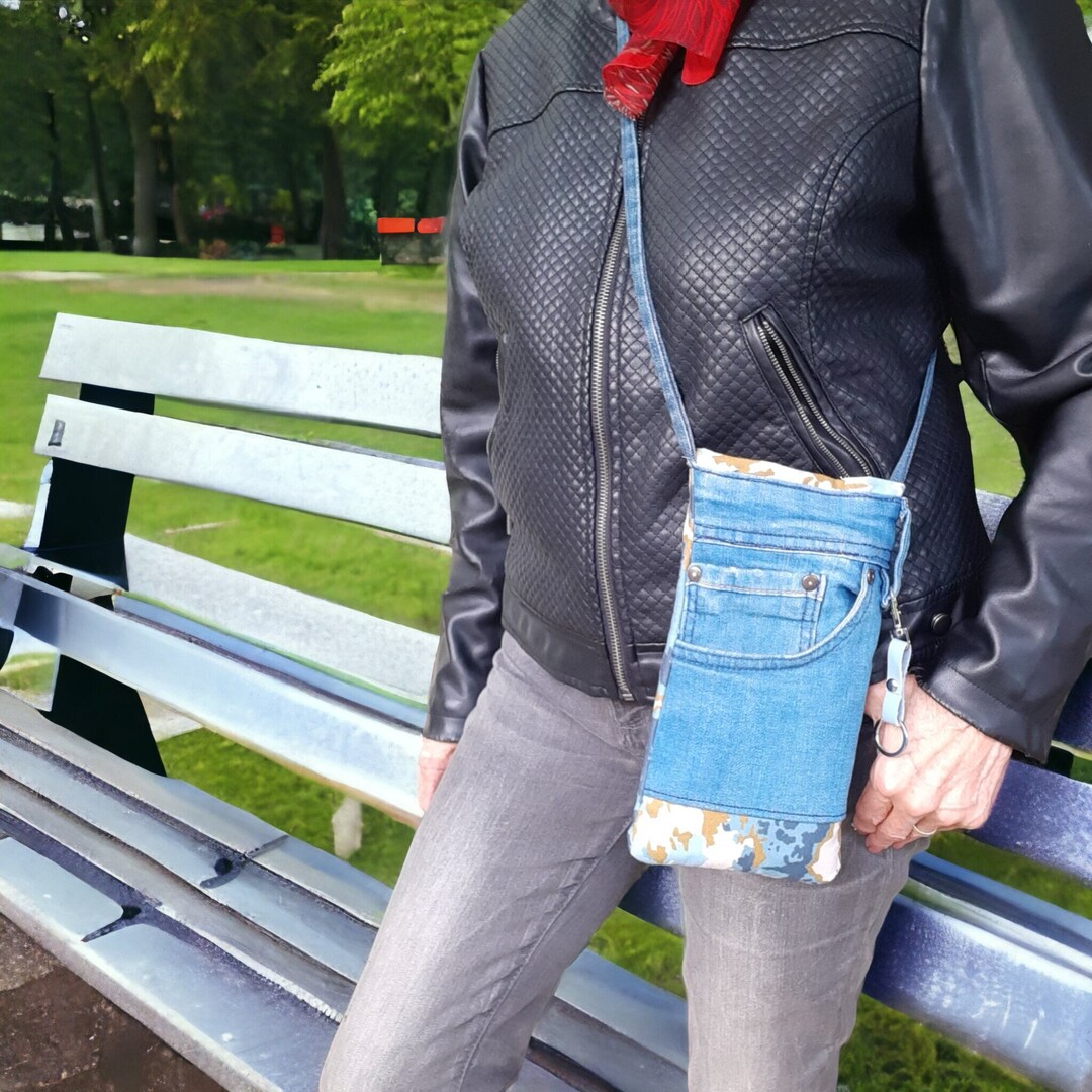 Upcycled Phone Purse With Pockets, Denim and Canvas Crossbody Pouch for ...