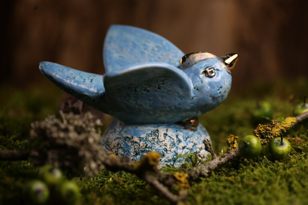 Blue Bird Light Sky Gold Ceramic, Handmade Interior Decoration - Etsy