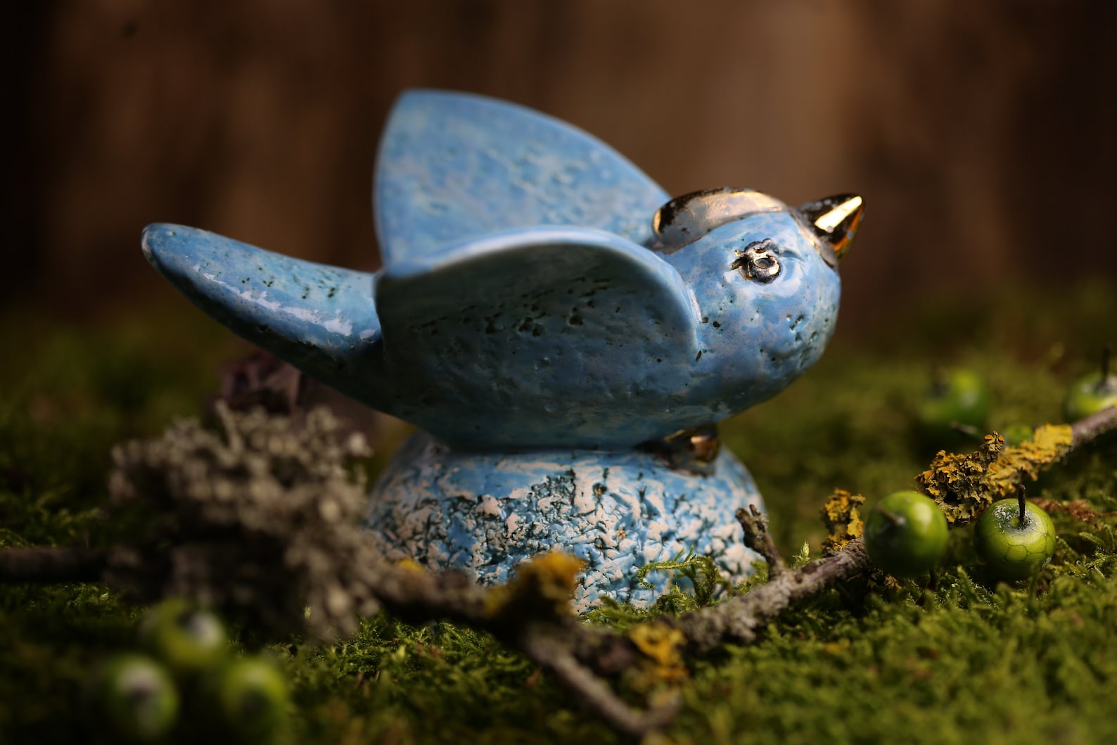 Blue Bird Light Sky Gold Ceramic Handmade Interior Decoration - Etsy