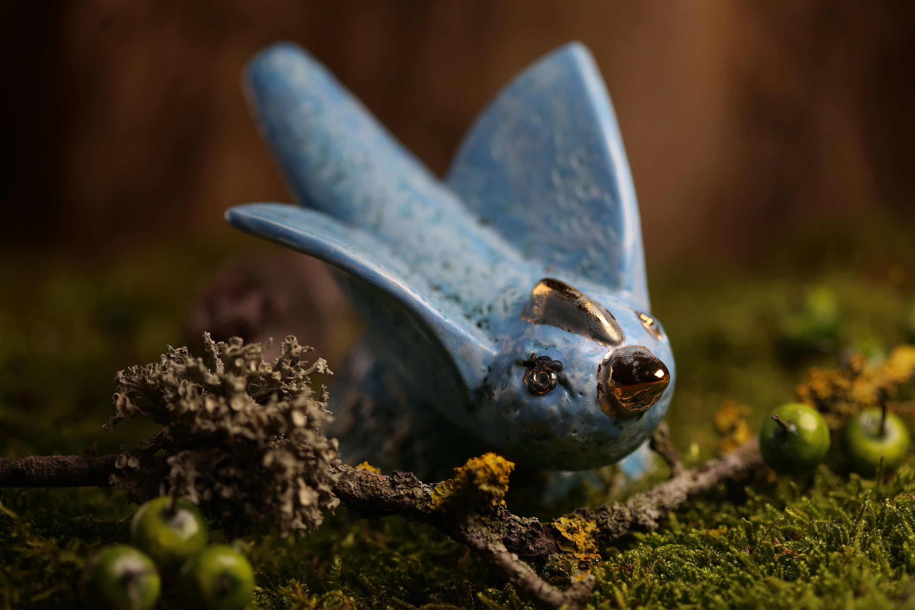 Blue Bird Light Sky Gold Ceramic, Handmade Interior Decoration - Etsy