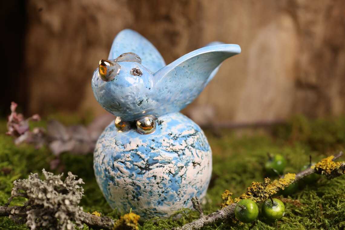 Blue Bird Light Sky Gold Ceramic, Handmade Interior Decoration - Etsy