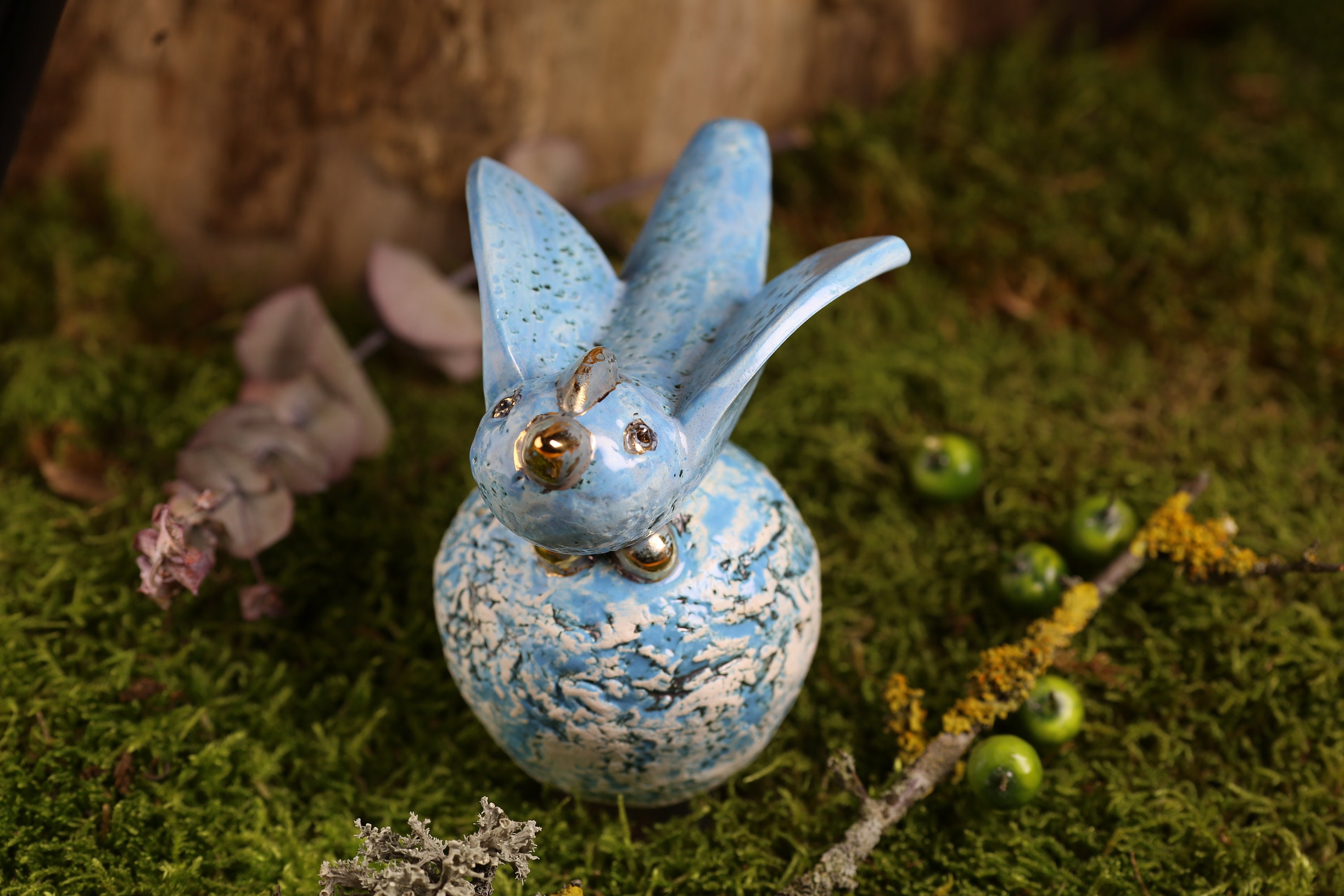 Blue Bird Light Sky Gold Ceramic, Handmade Interior Decoration - Etsy