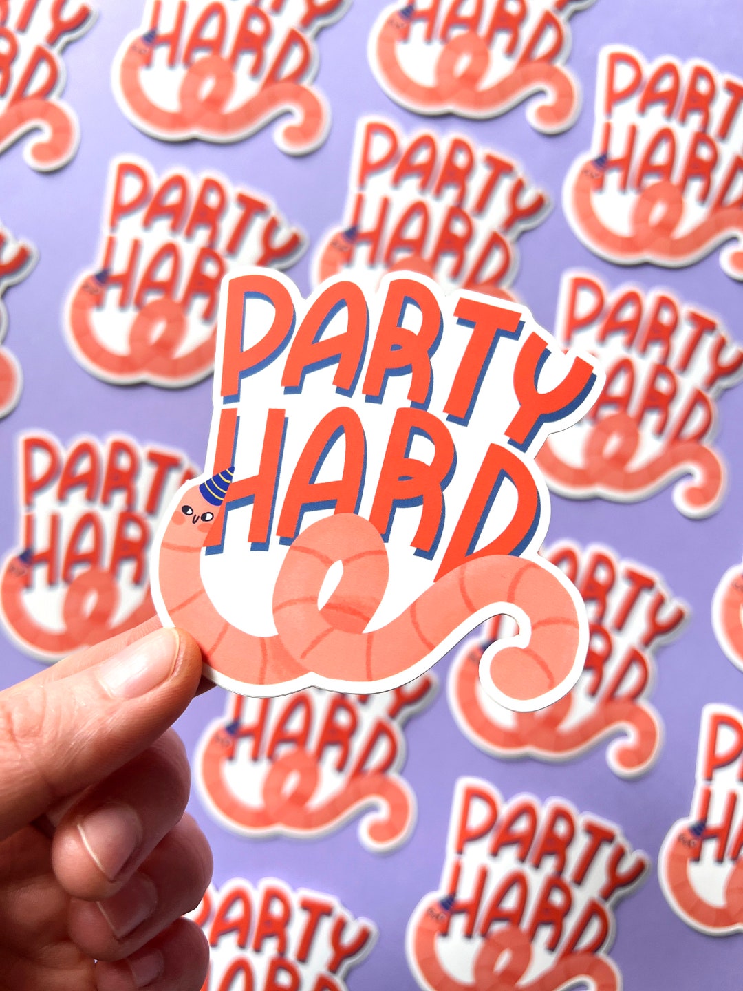 Party Worm Sticker funny Worm Sticker party Hard Earthworm - Etsy