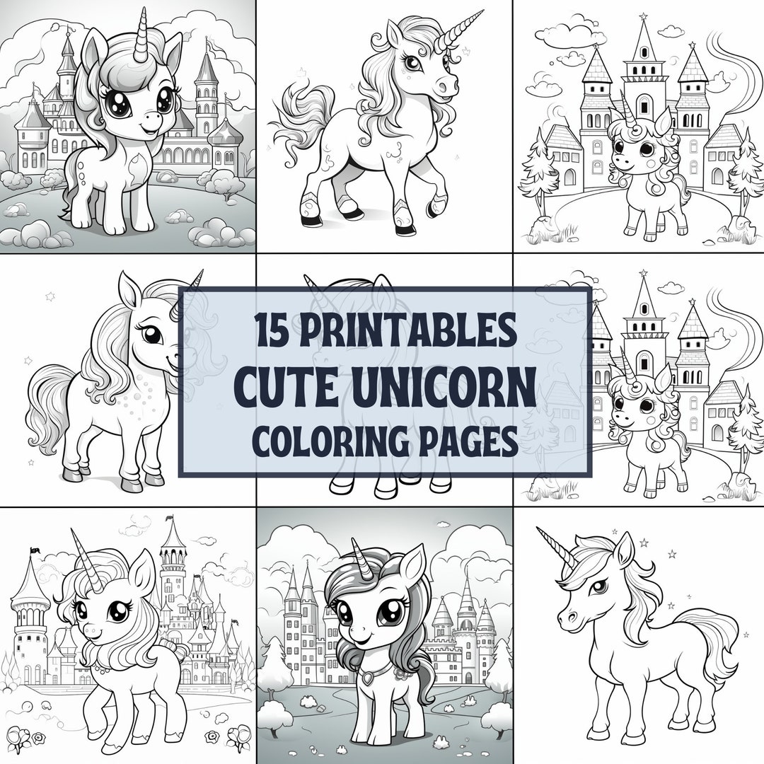 15 Kids Coloring Pages, Unicorn Printable Coloring Book, Unicorn Kids ...